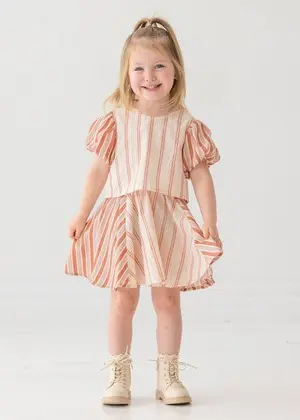 MABEL + HONEY Striped Dress With Puff Sleeves