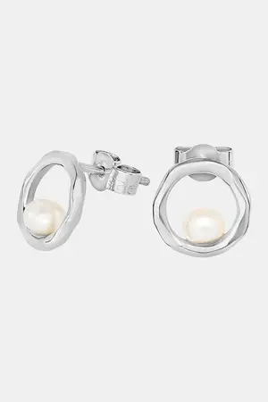 DOWER & HALL Open Circle Pearl Stud Earrings - Sterling Silver