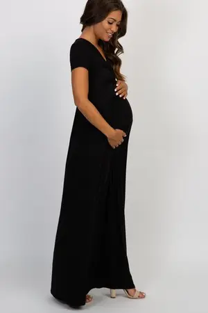 PINKBLUSH Draped Nursing Maxi Dress - Black