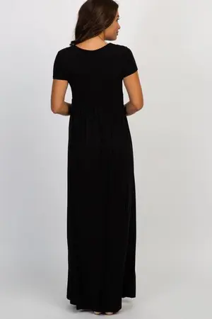 PINKBLUSH Draped Maternity/nursing Maxi Dress - Black