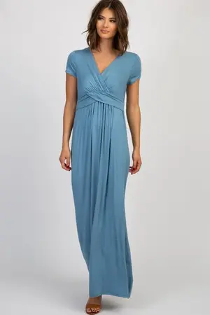 PINKBLUSH Draped Maternity/nursing Maxi Dress - Blue