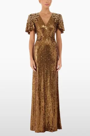 Jenny Packham Manon Sequin-embellished Gown - Bronze