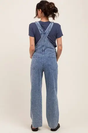 PINKBLUSH Wash Rolled Cuff Denim Overalls - Light Blue