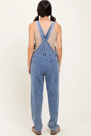 PINKBLUSH Wash Rolled Cuff Denim Overalls - Light Blue