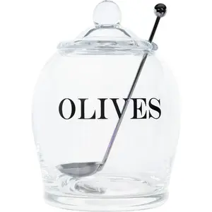 STORIED HOME Olive" Jar With Lid & Slotted Spoon - Clear