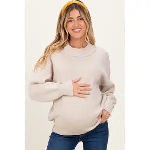 PINKBLUSH Wide Neck Drop Shoulder Sweater - Beige