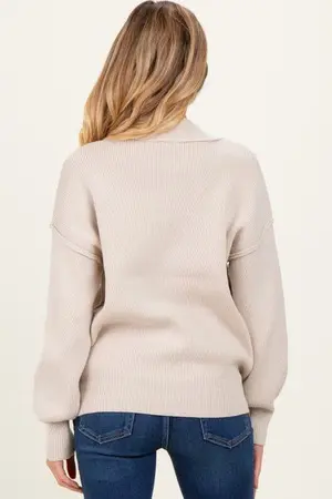 PINKBLUSH Wide Neck Drop Shoulder Sweater - Beige