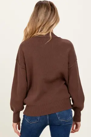 PINKBLUSH Wide Neck Drop Shoulder Sweater - Brown