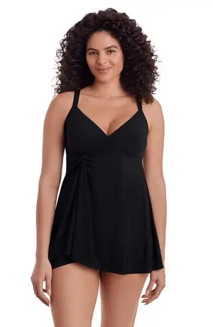 LONGITUDE Twist Front Long Torso Swim Dress - Black