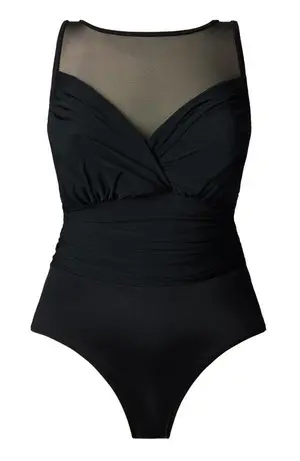 LONGITUDE Scoopback Mesh Highneck One-piece Swimsuit