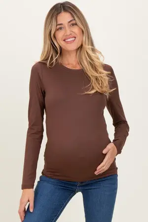 PINKBLUSH Long Sleeve Maternity Top - Taupe