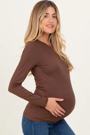 PINKBLUSH Long Sleeve Maternity Top - Taupe