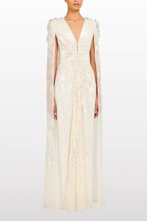 Jenny Packham Sequin-embellished Maxi Dress - Vanilla