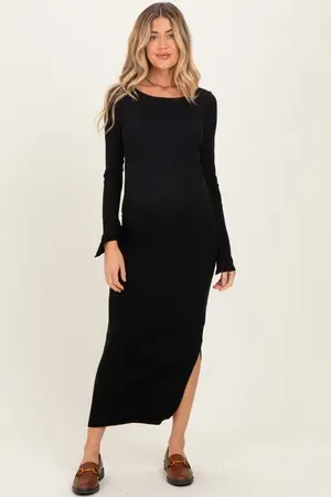 PINKBLUSH Long Sleeve Maternity Maxi Dress - Black