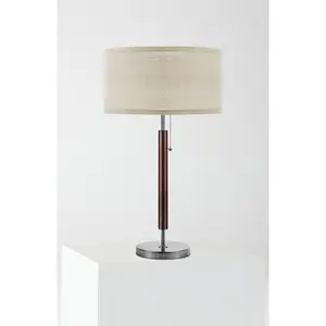 BRIGHTECH Carter 26" Linen And Woodgrain Table Lamp With Pull Chain Switch - Brown