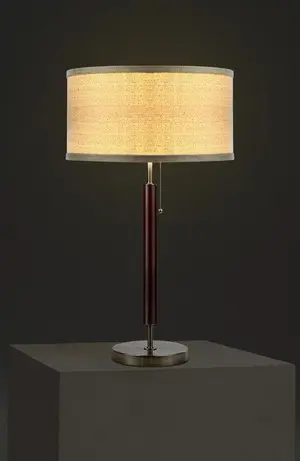 BRIGHTECH Carter 26" Linen And Woodgrain Table Lamp With Pull Chain Switch
