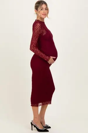 PINKBLUSH Lace Overlay Fitted Maternity Midi Dress