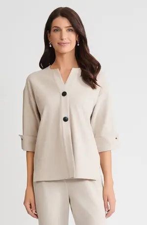 Ming Wang Heritage Tonal Stretch Deco Crepe Jacket - Limestone