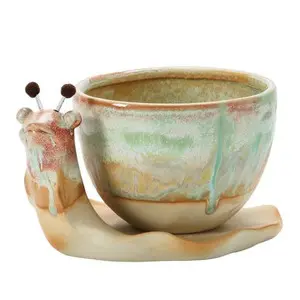 STORIED HOME Snail Planter With Reactive Glaze - Green
