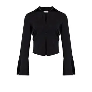PCFG Fitted V-neck Shirt With Waist Slit - Black