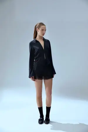 PCFG V-neck Fitted Shirt With Waist Slit