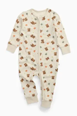 MORI Teddy Bear Zip-up Romper - Teddy Bear Print