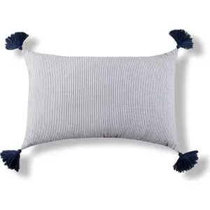CAROL & FRANK Bree Vertical Stripe Tasseled Cotton Accent Pillow - Blue