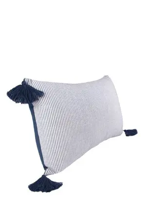 Carol & Frank Bree Vertical Stripe Tasseled Cotton Accent Pillow - Blue