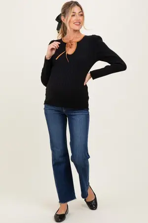 PINKBLUSH Ribbed Knit Cutout Tie Front Top