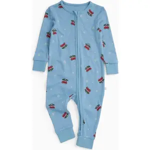 MORI Snowy Car Two-way Zip-up Romper - Christmas Car Print