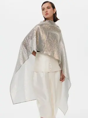 ALAS Metallic Silk-blend Cape With Fringe