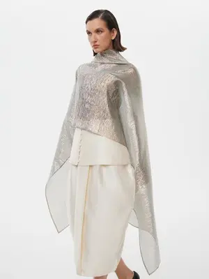 ALAS Metallic Silk-blend Cape With Fringe