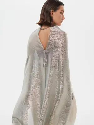 ALAS Metallic Silk-blend Cape With Fringe