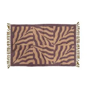 STORIED HOME Tufted Print Rug With Fringe - Brown