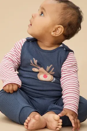 MORI Ribbed Reindeer Romper