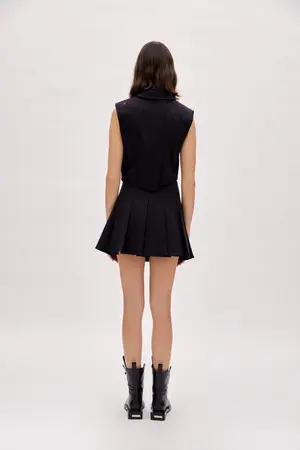 PCFG Pleated Cotton Skirt - Black