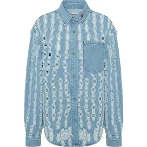 PCFG Oversized Perforated Denim Shirt - Blue