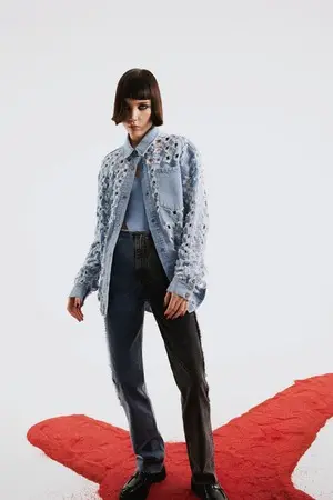 PCFG Oversized Perforated Denim Shirt