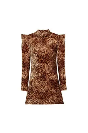 PCFG Print Mock Neck Mini Dress - Animal