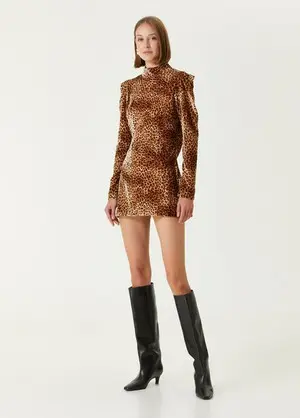 PCFG Print Mock Neck Mini Dress - Animal