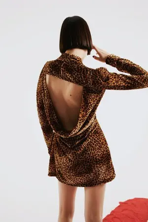 PCFG Print Mock Neck Mini Dress - Animal
