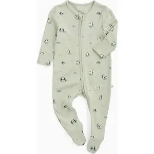 MORI Penguin Print Zip-up Sleepsuit - Mint Penguin