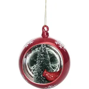 TRANSPAC Multicolor Glass Cardinal Ornament With Sisal Treefestive - Red