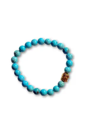 HUMANIST BEAUTY Beaded Bracelet With Buddha Accent - Turquoise