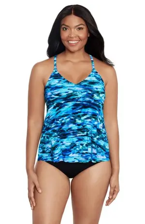 TRIMSHAPER Racerback Tankini Swimsuit Top - Ocean Dream