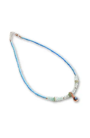 HUMANIST BEAUTY Evil Eye Charm Necklace - Aqua
