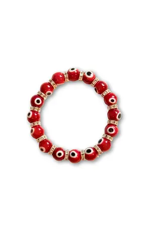 HUMANIST BEAUTY Evil Eye Beaded Bracelet - Red