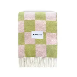 MAISON DEUX Checkerboard Blanket Bright Green