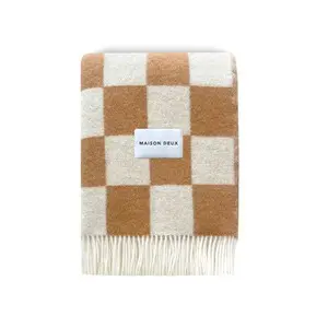 MAISON DEUX Checkerboard Blanket Open Brown