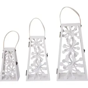 TRANSPAC Christmas Lantern Set Of 3 Decorative Candle Holders - Silver